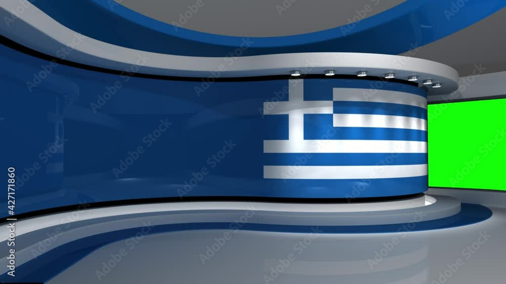 Greek flag background. TV studio. News studio. Loop animation ...