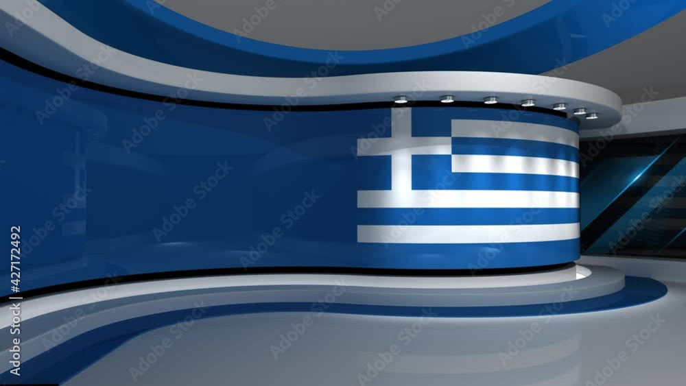 Greek flag background. TV studio. News studio. Loop animation ...