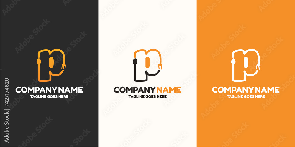 Initial letter P food Logo Design Template. Illustration vector graphic ...