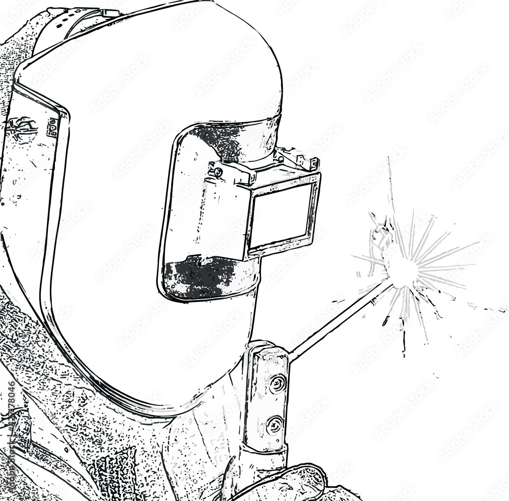Black and white drawing of a welder at work Stock Vector | Adobe Stock