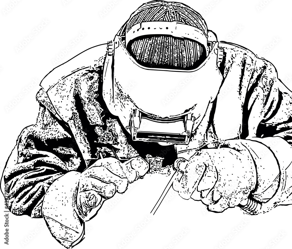 Black and white drawing of a welder at work Stock Vector | Adobe Stock