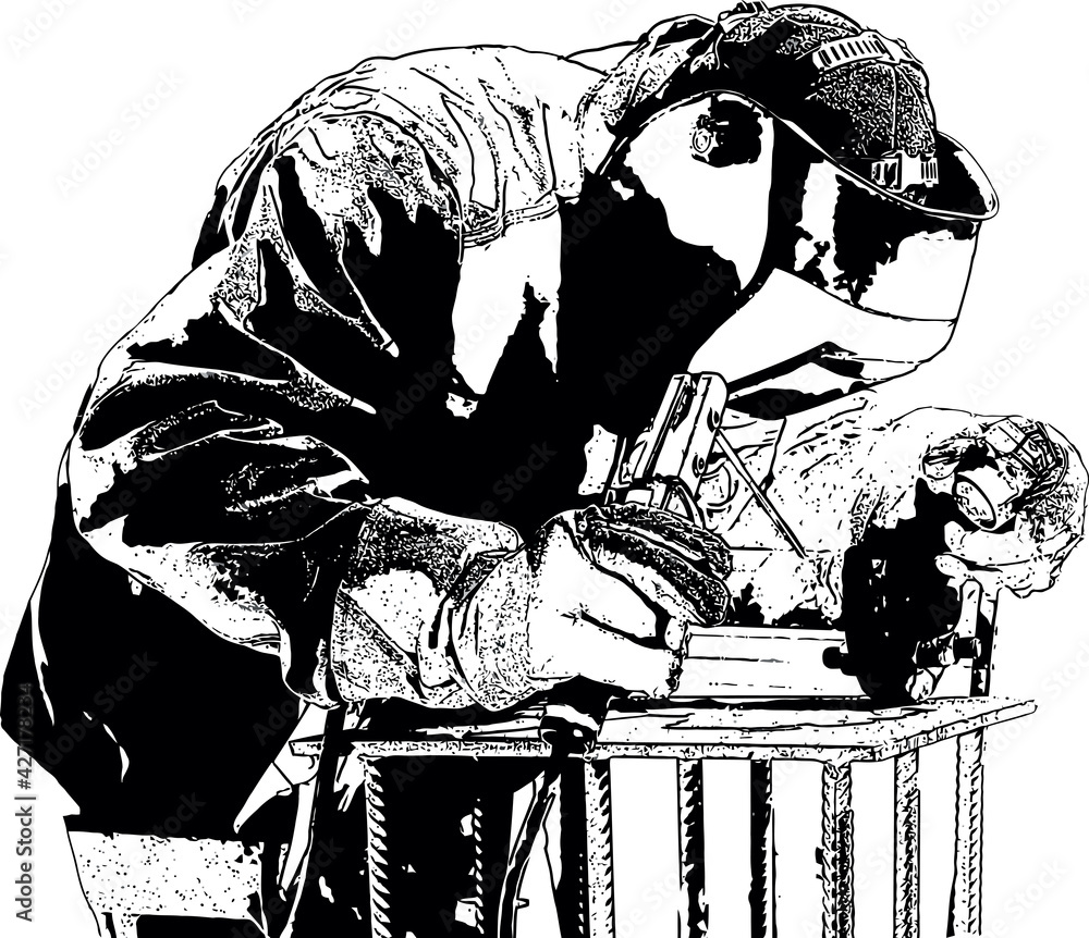 Black and white drawing of a welder at work Stock Vector | Adobe Stock