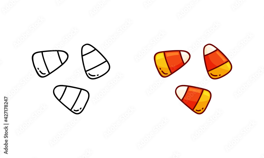 Candy corn doodle icon. Linear and color version. Hand drawn simple ...