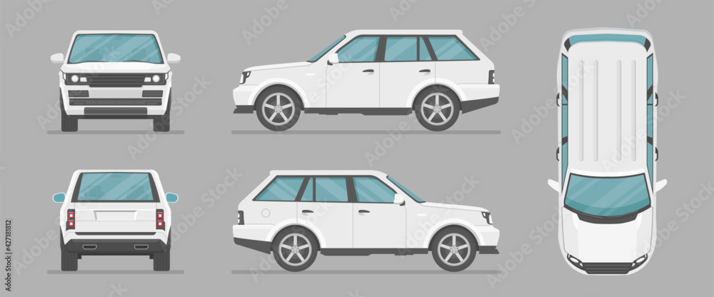 Car in different view. Front, back, top and side car projection. Flat ...