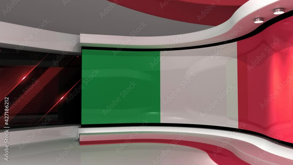 TV studio. Italy. Italian flag. News studio. Loop animation. Background ...