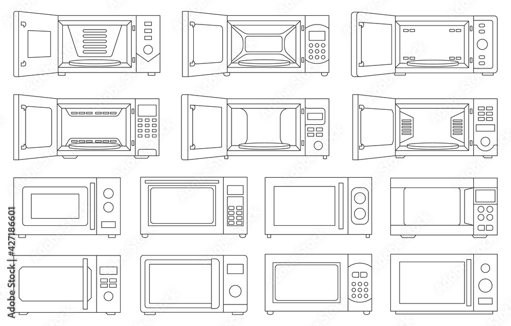 Microwave vector outline set icon.Isolated outline set icon microwave ...