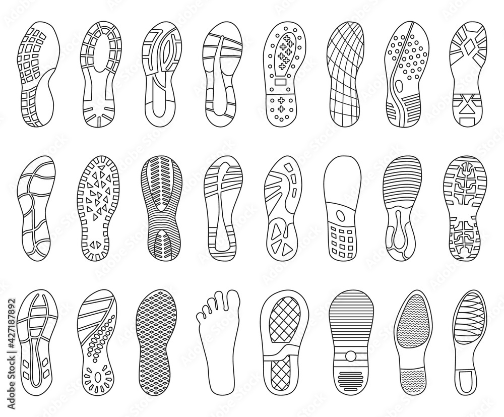 Footprint shoe vector outline set icon. Vector illustration sole on ...