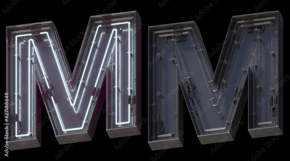 Metal neon font with On and Off. Letter M. Stock Illustration | Adobe Stock