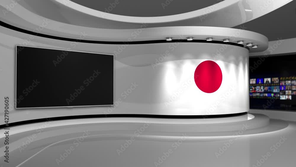 TV studio. Japanese flag background. News studio. Loop animation ...