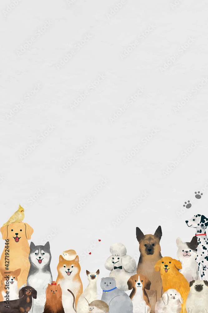 Cute pets background in watercolor drawing with gray color Stock ...