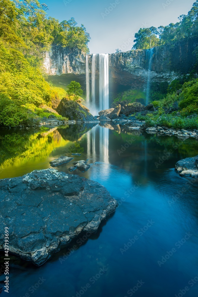 K50 waterfall is inside KonChuRang forest in the misty morning. Stock ...