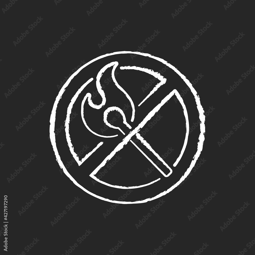 No open flame chalk white icon on black background. Burning match ...