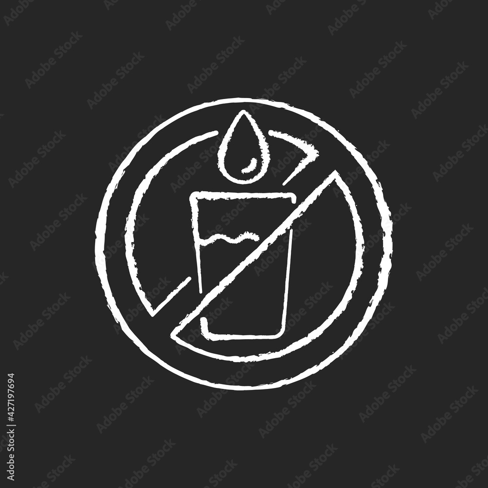 Not drinking water chalk white icon on black background. Restriction ...