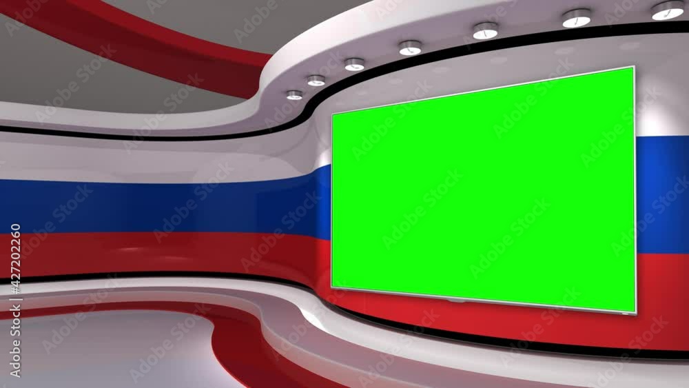 TV studio. Russia. Russian flag studio. Russian flag background. News ...