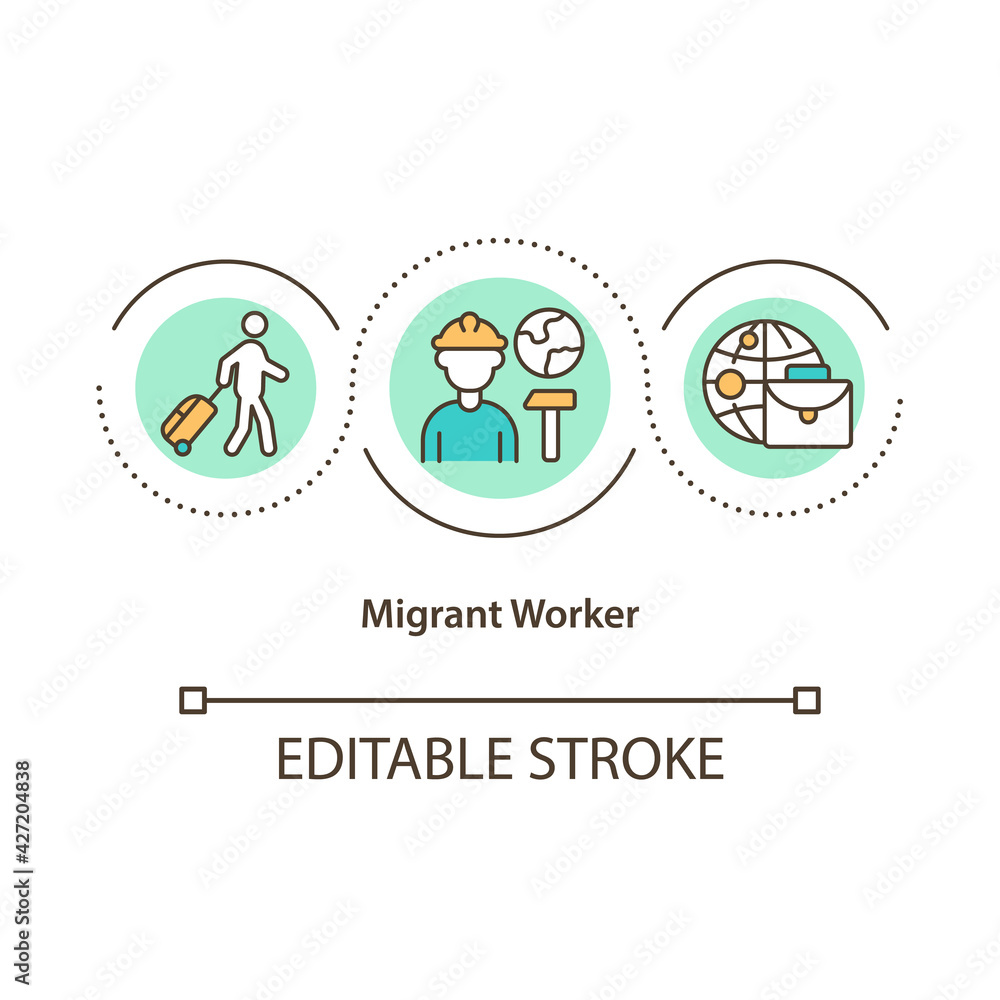 Migrant worker concept icon. Legal job abroad. Person work cross border ...