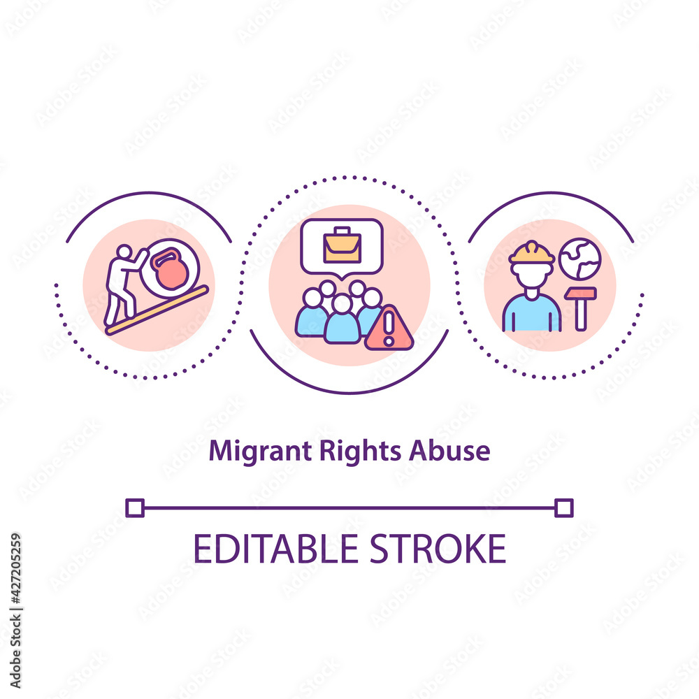 Migrant rights abuse concept icon. Foreigner unfair treatment ...