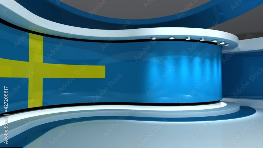 Sweden. Swedish flag. TV studio. News studio. Loop animation ...