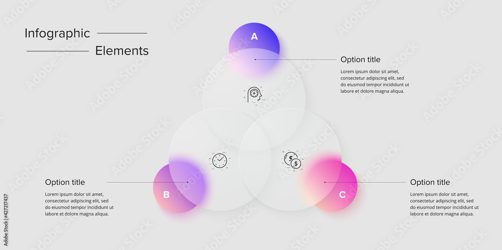 Venn diagram in glassmorphic circle infographic template. Overlapping ...