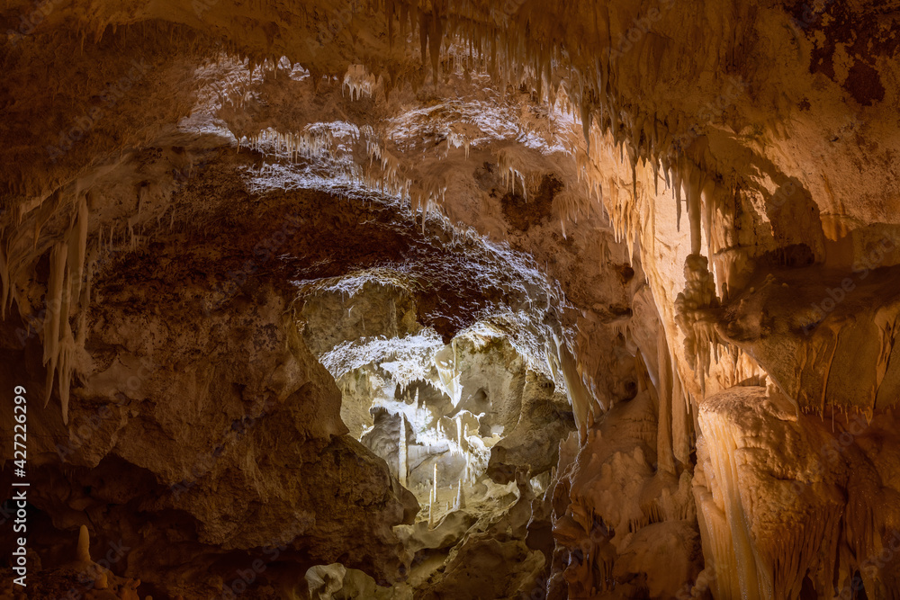 The Frasassi caves (Grotte di Frasassi), a huge karst cave system ...