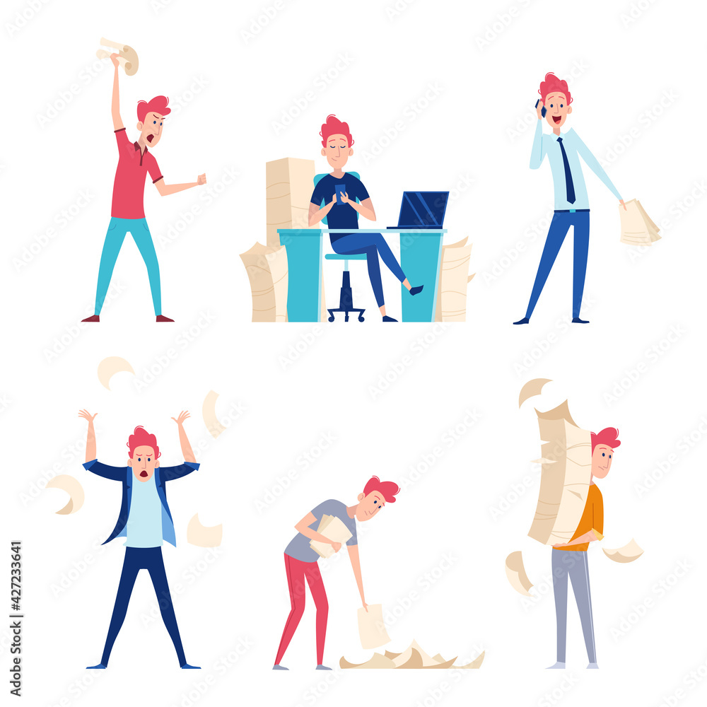 Unorganized people. Office chaos business conflict chaotic processes ...