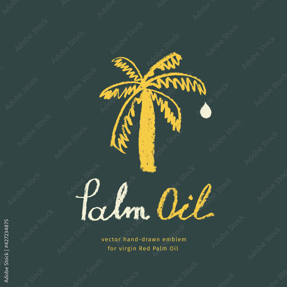 Hand-drawn Palm tree illustration for Virgin Red Palm Oil and label ...