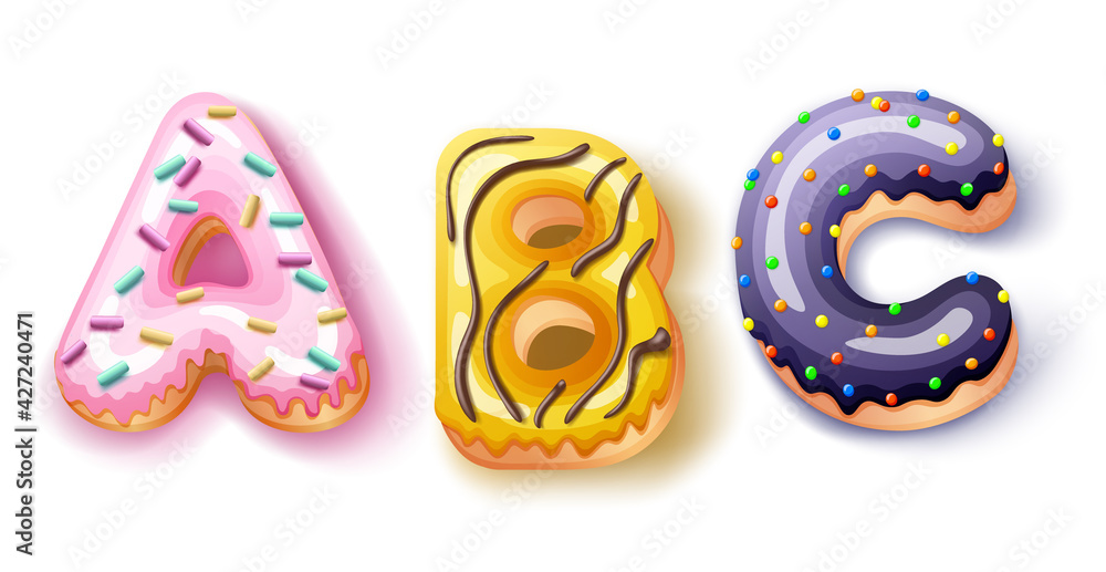 Donut icing upper latters - ABC Font of donuts. Bakery sweet alphabet ...