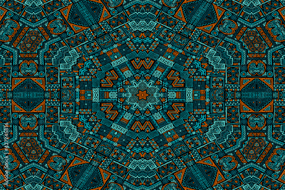 Turquoise orange black african motifs Tanzania geometric seamless ...