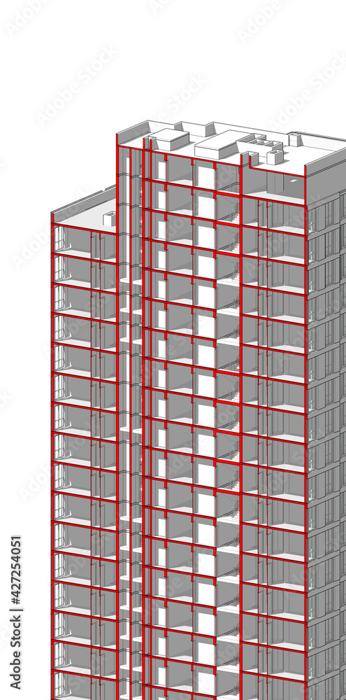 Partial 3d cross section perspective of a high rise residential ...