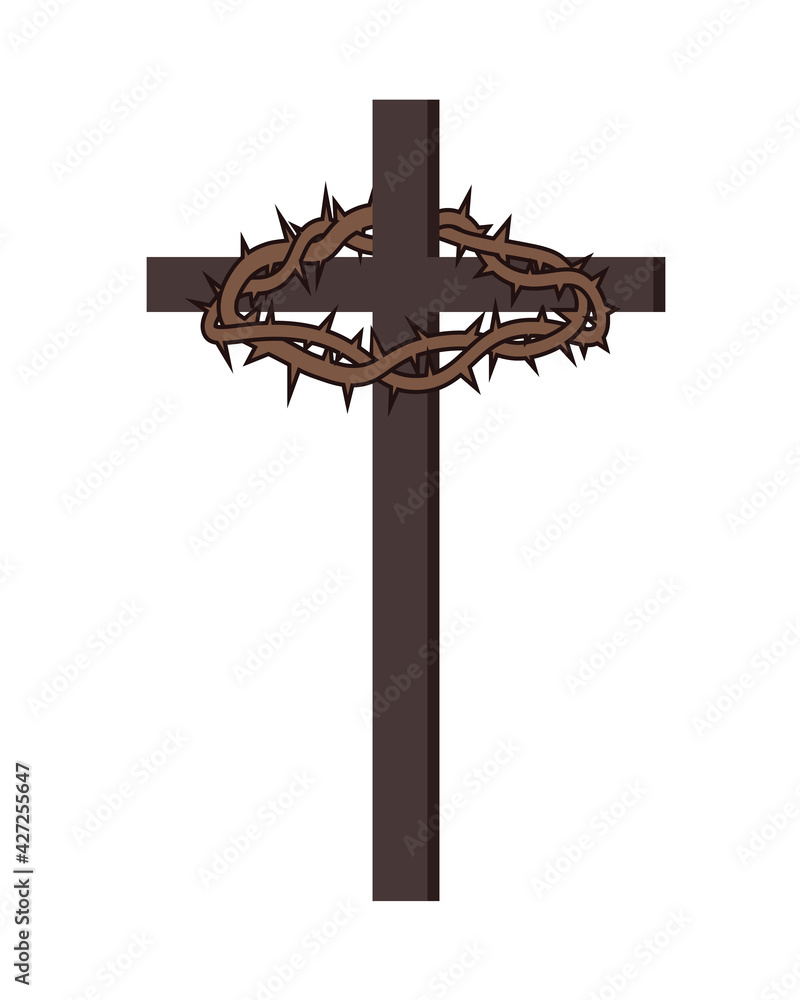 Cross with thorn crown icon. Clipart image isolated on white background ...