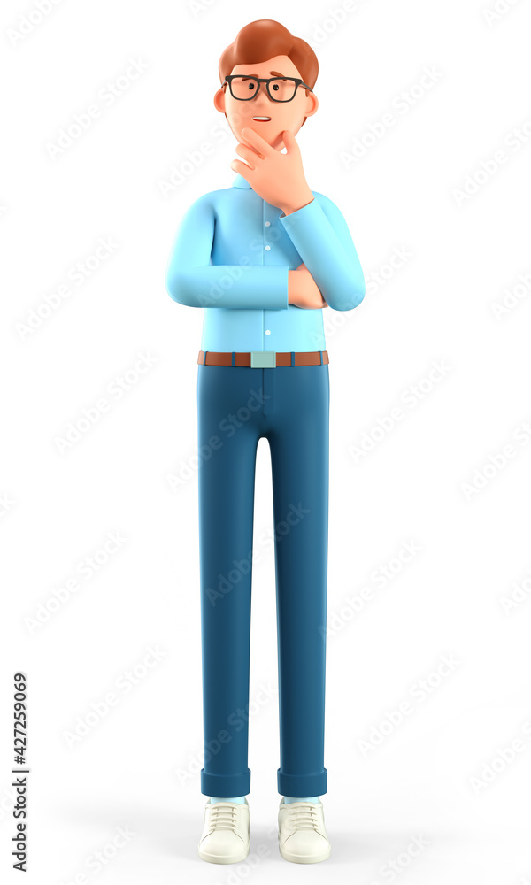 3D illustration of thinking man pondering making decision. Cartoon ...