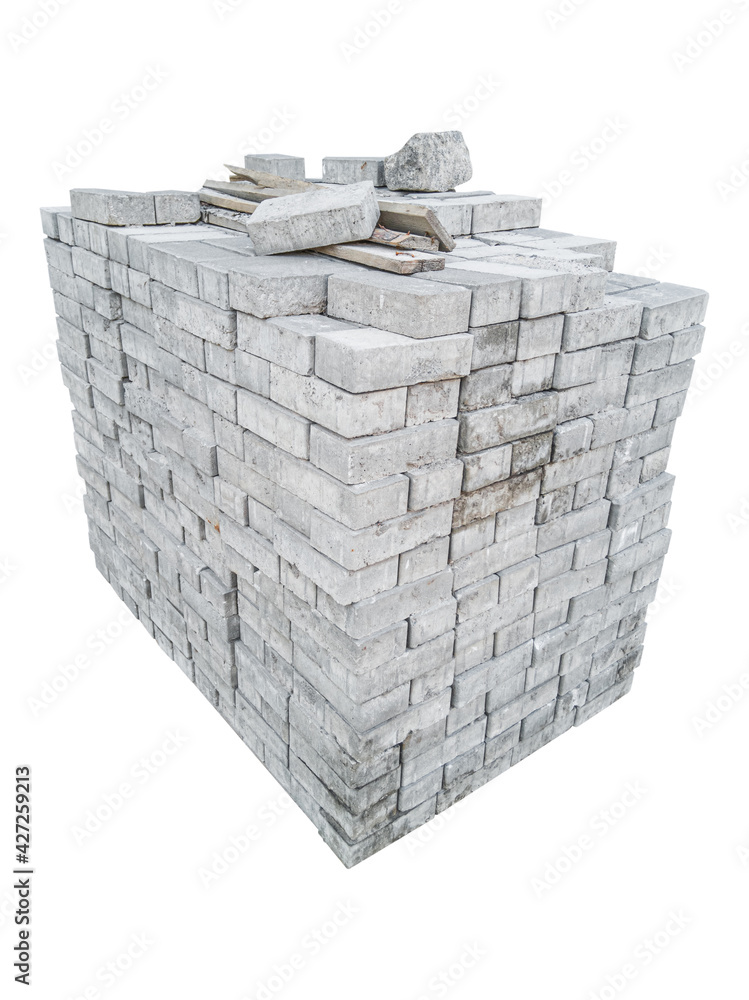 Sloppy stacked gray silicate brick isolated on white background ...