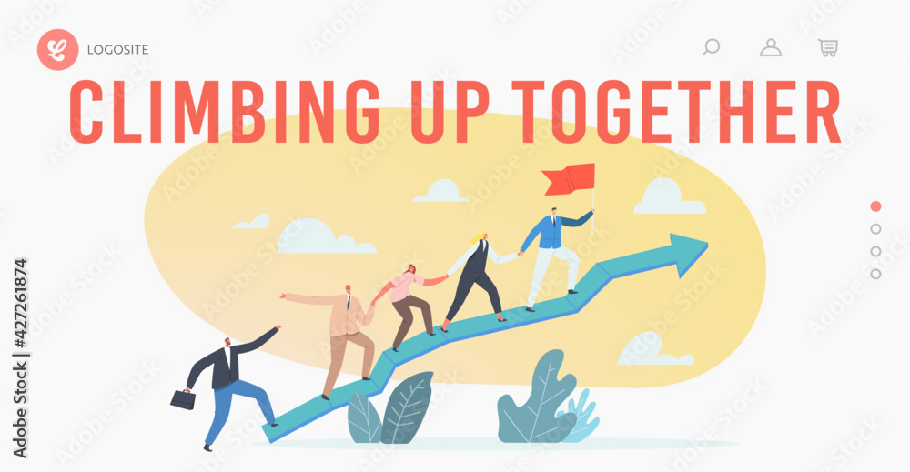 Business Team Climbing at Huge Growing Arrow Graph Landing Page ...