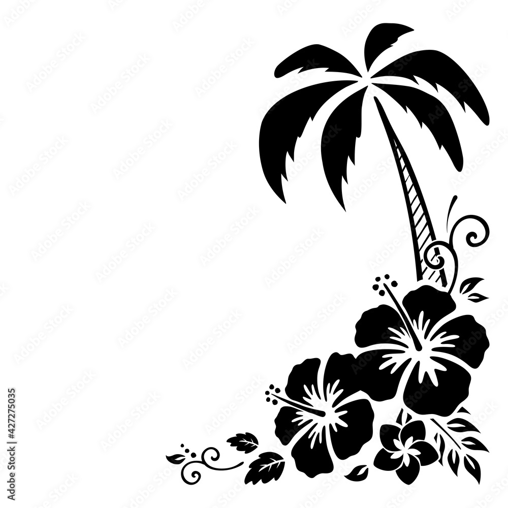 ハイビスカスとヤシの木の飾り枠トライバルイラスト素材 Stock Vector Adobe Stock