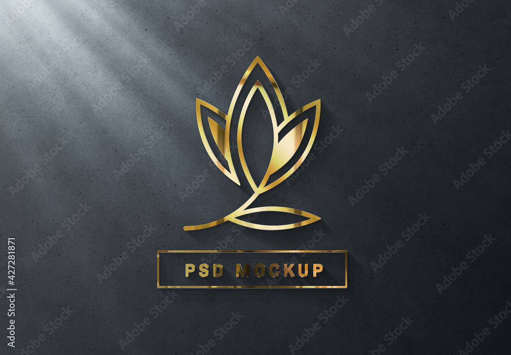 Gold Logo Mockup on Dark Wall with 3D Glossy Effect Stock Template ...