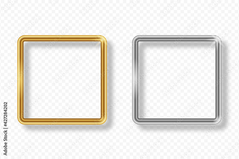 Set of gold and silver square frame on transparent background with ...