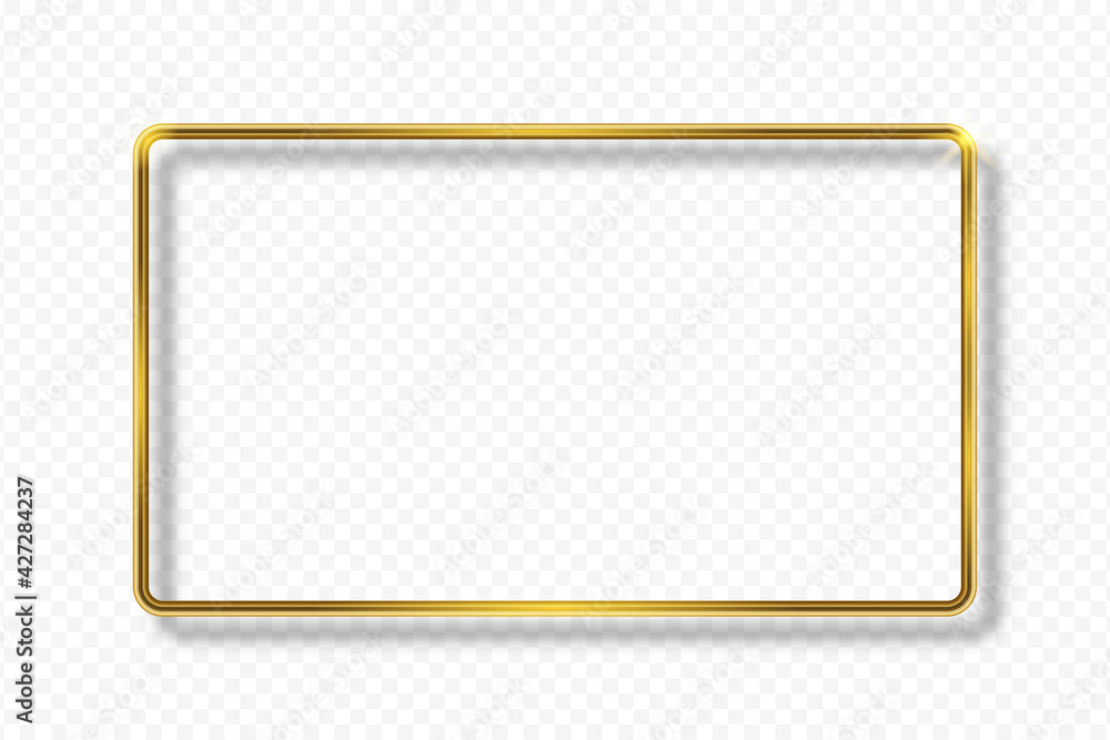 Golden rectangle frame on transparent background with shadow. Gold 3d ...