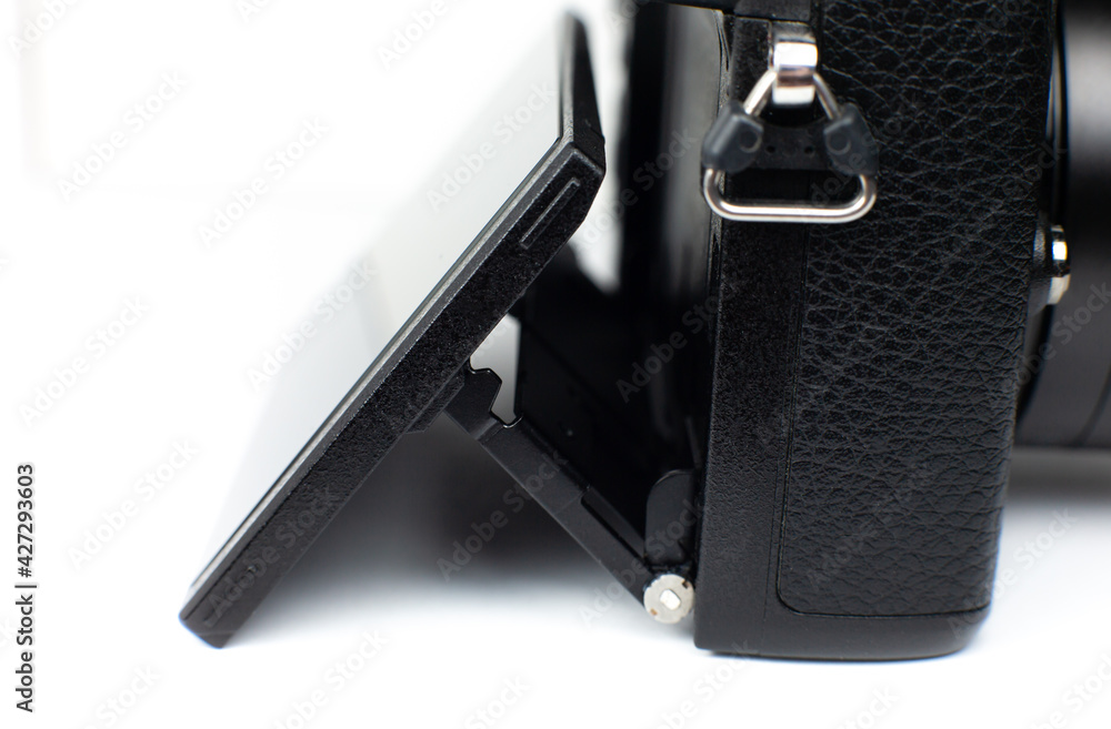 Mechanism of the rotary or flip display screen on the camera. Close up ...