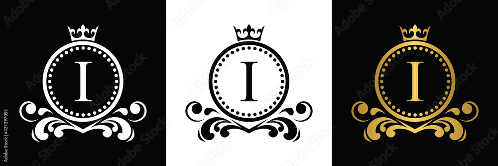 Golden and black Letter I template logo Luxury gold letter with crown ...