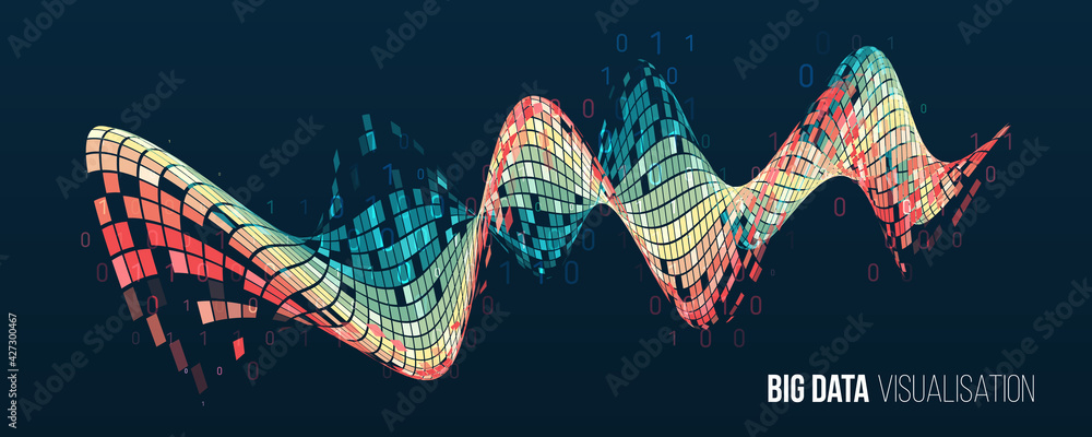 Big Data Visualization Abstract Background With Spiral Array And Binary Code Connection