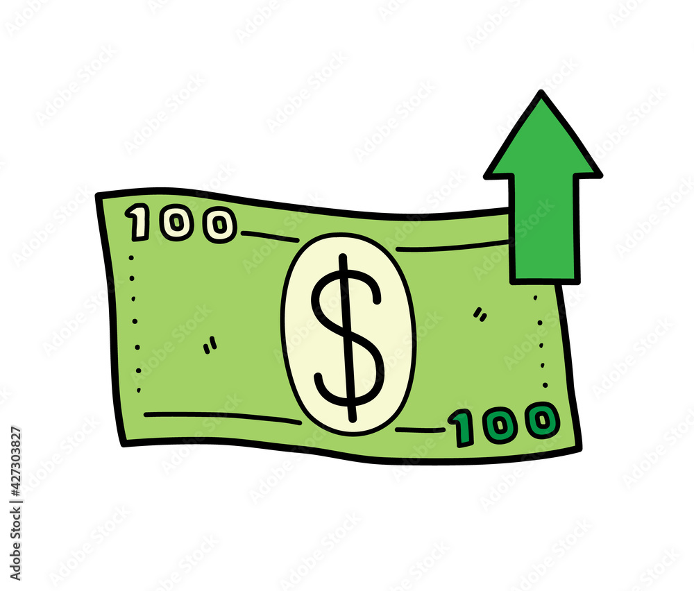 Dollar inflation symbol, a hand drawn vector doodle illustration of a ...