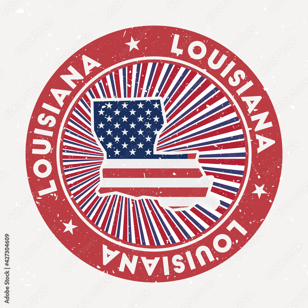 Louisiana round stamp. Logo of us state with flag. Vintage badge with ...