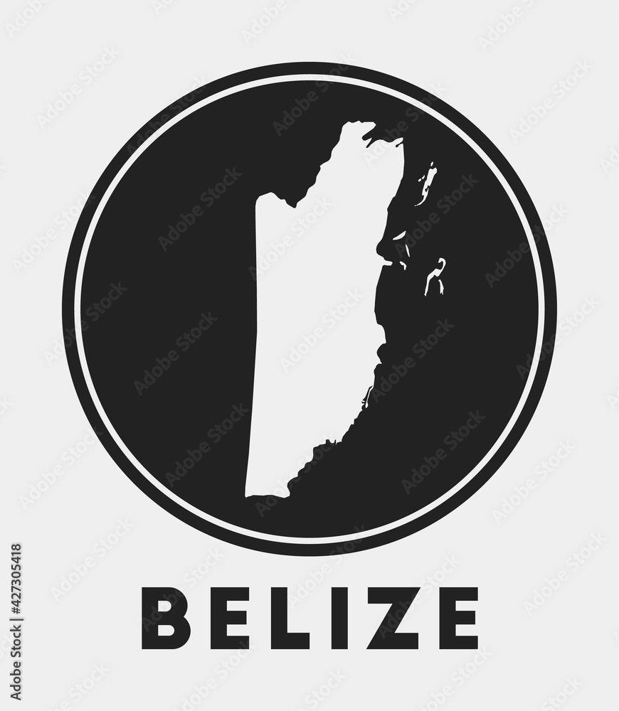 Belize icon. Round logo with country map and title. Stylish Belize ...