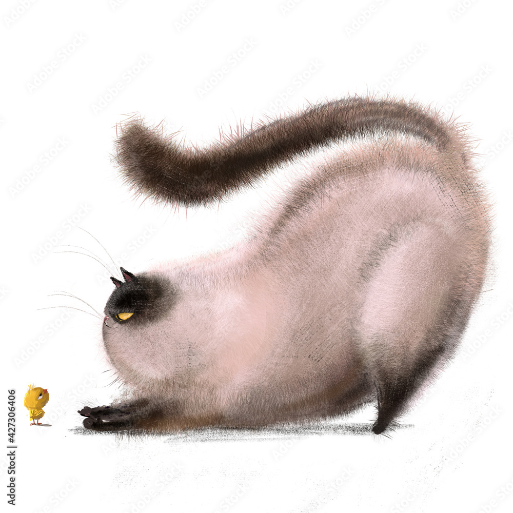 cute lovely cartoon characters: cat and bird Stock Illustration | Adobe ...