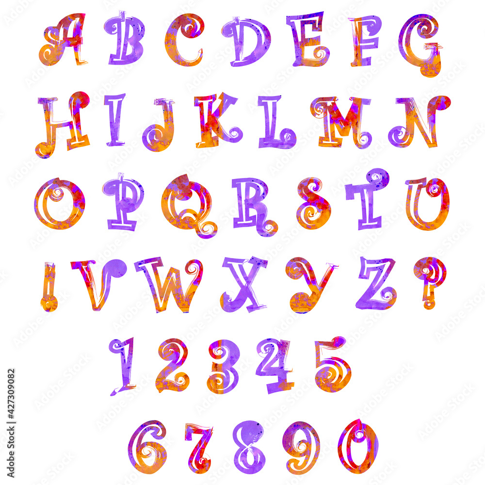 Raster set: capital letters of the Latin alphabet, exclamation ...