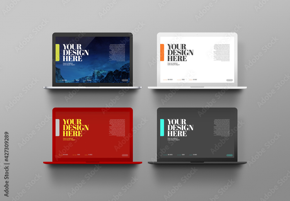 Laptop Mockup - Pro, Minimal, Clay. Changeable Color, Set Stock ...