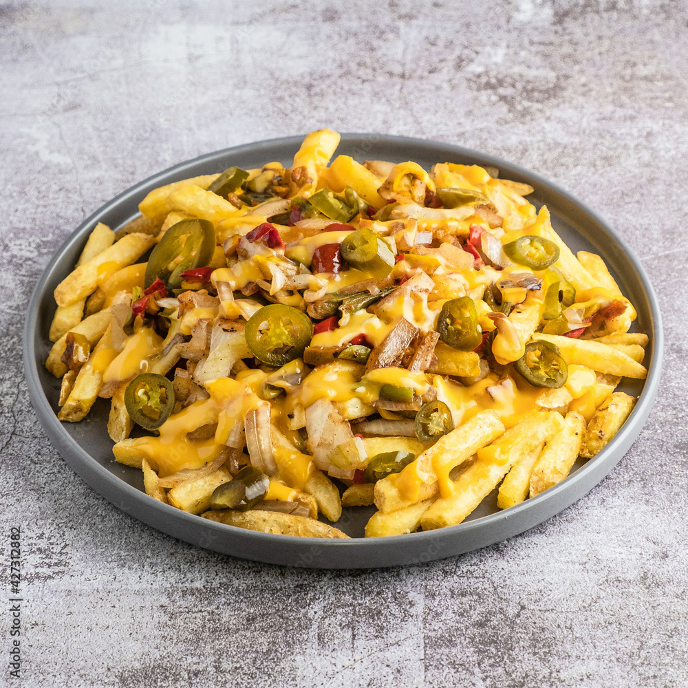 Loaded Cheesy Fries Vegetarian Stock Photo | Adobe Stock