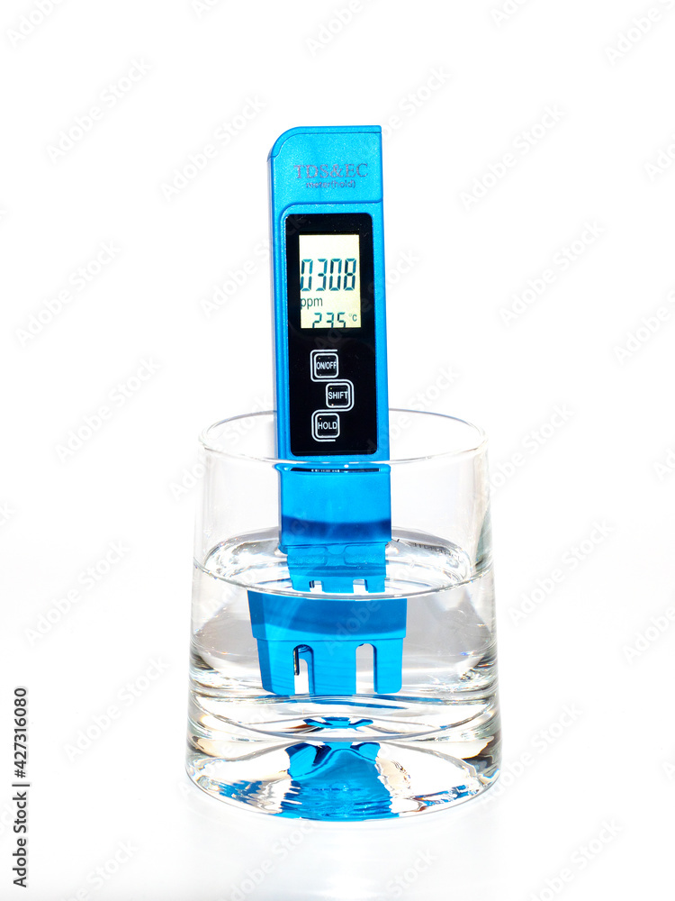 Instrument for testing ppm. TDS and EC on white background . Checking ...