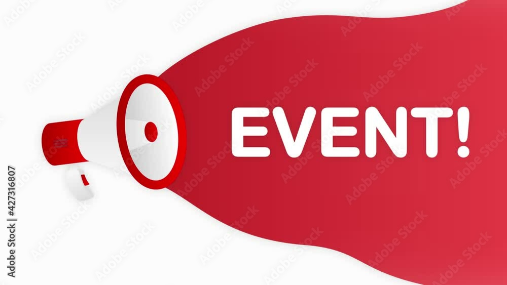 Megaphone EVENT countdown template with red objects on white background ...