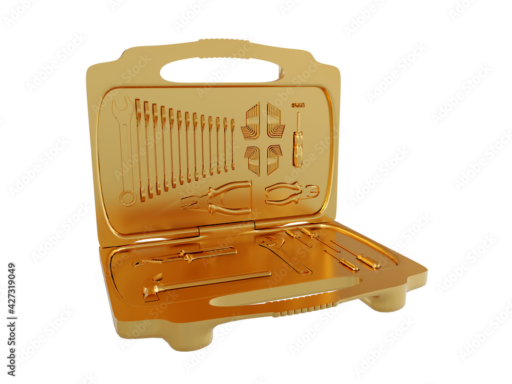 Gold instruments isolated a white background. 3d render Stock ...