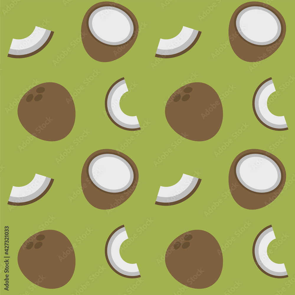 Textile coconut pattern background with fruit. Cut food illustration ...